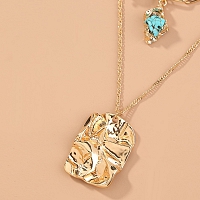 Multi - layered turquoise pearl pendant sweater chain PWB184 - Necklace ...