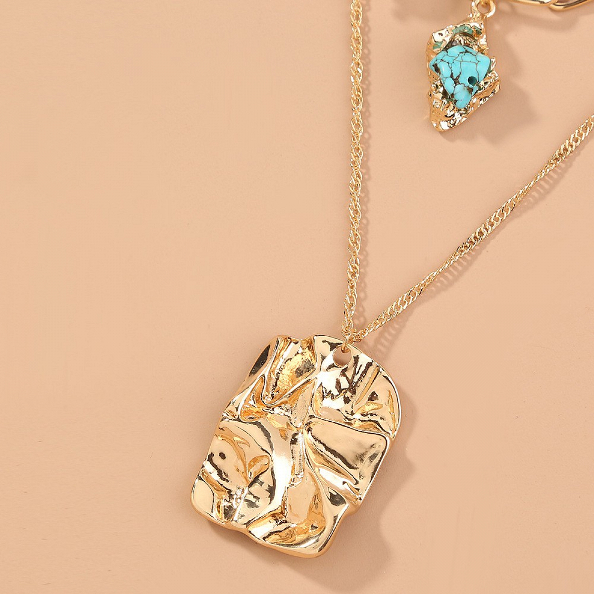 Multi - layered turquoise pearl pendant sweater chain PWB184 - Necklace ...