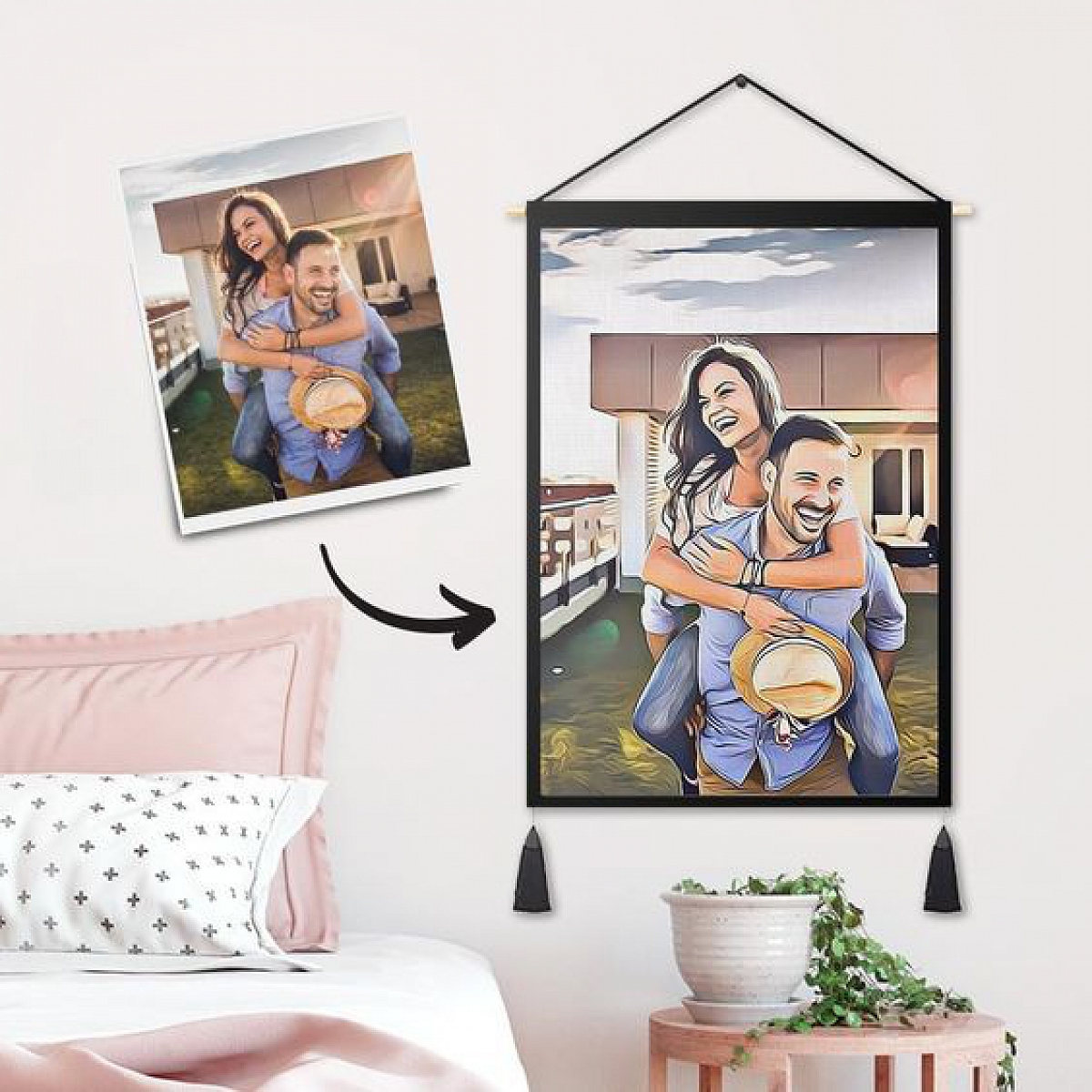 Personalized Custom Couple Photo Tapestry - Wall Decor Hanging Fabric ...