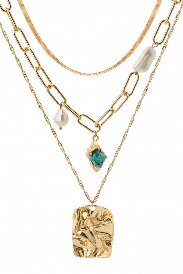 Multi - layered turquoise pearl pendant sweater chain PWB184 - Necklace ...