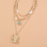 Multi - layered turquoise pearl pendant sweater chain PWB184 - Necklace ...