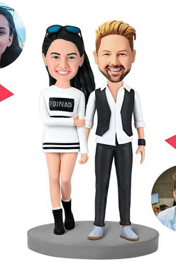 Modern Couple Custom Bobblehead PW336 - Personalized Gift - PromiseIn