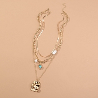 Multi - layered turquoise pearl pendant sweater chain PWB184 - Necklace ...
