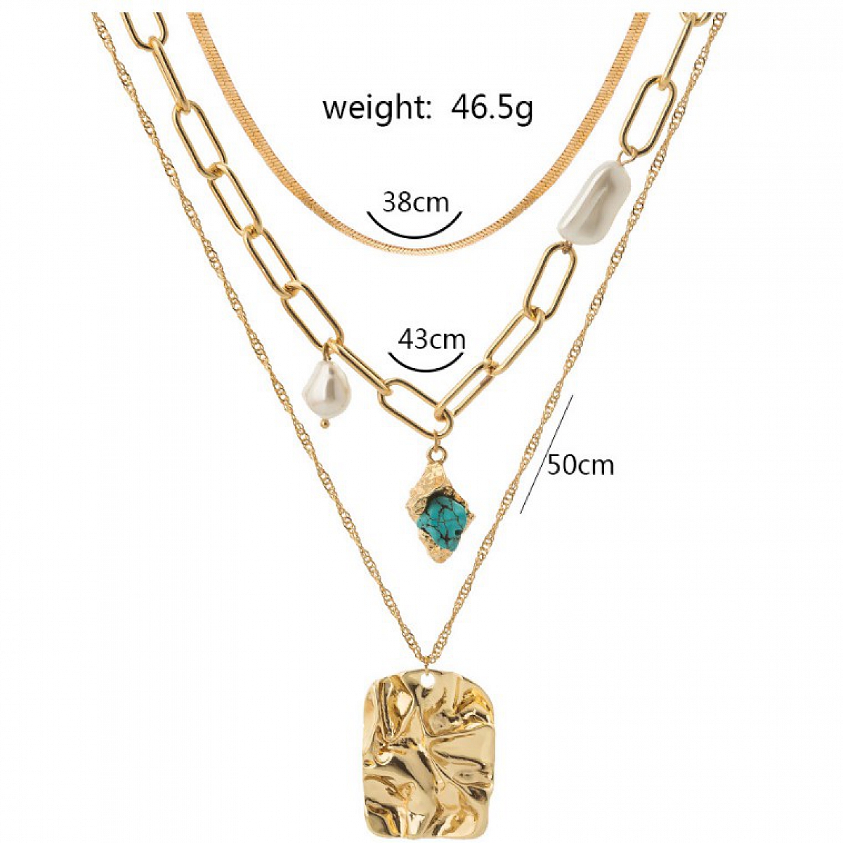 Multi - layered turquoise pearl pendant sweater chain PWB184 - Necklace ...